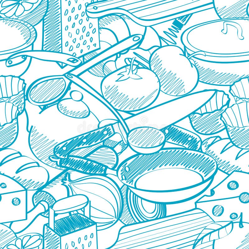 Kitchen Stuff Pattern Vector Stock Vector - Illustration of knife, dishes: 215587665