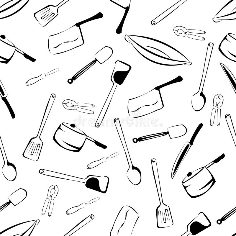Seamless Kitchen Tools Pattern in Vector Realistic Modern Design Set ...