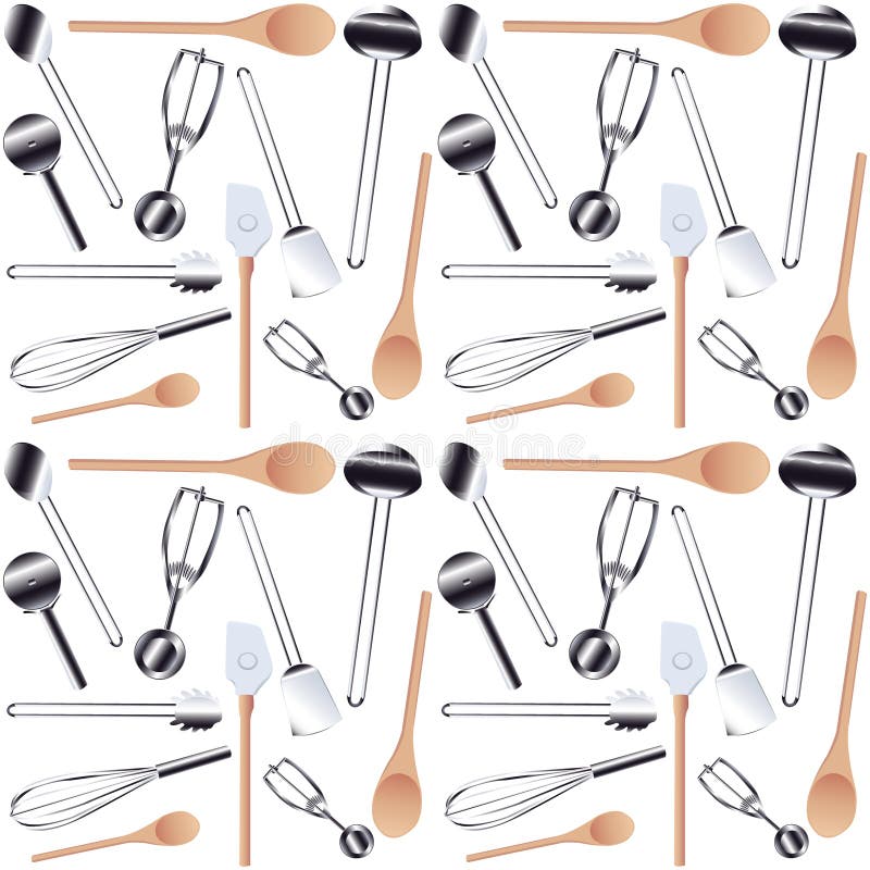 Seamless Kitchen Tools Pattern in Vector Realistic Modern Design Set ...
