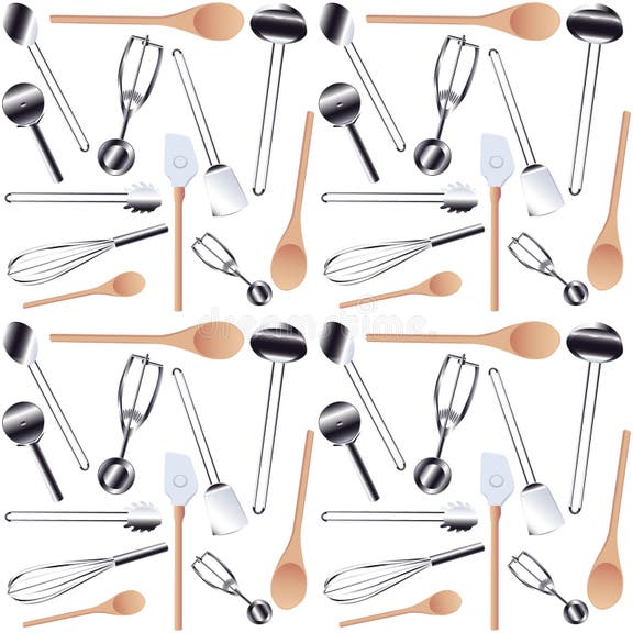 Seamless Kitchen Tools Pattern in Vector Realistic Modern Design Set Stock Illustration ...