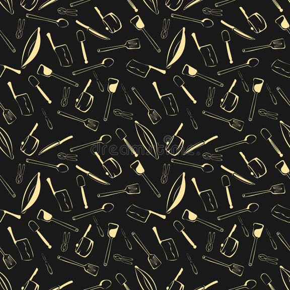 Seamless Kitchen Tools Pattern in Vector Realistic Modern Design Set Stock Illustration ...