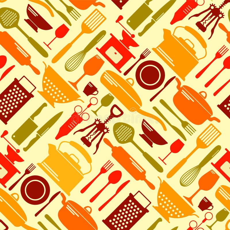 Seamless Kitchen Tools Vector Background. Kitchen Equipment for Food ...