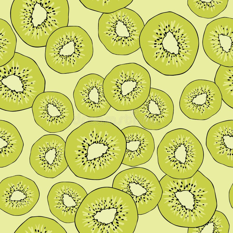 Seamless Kiwi Pattern on Green Background Stock Illustration ...