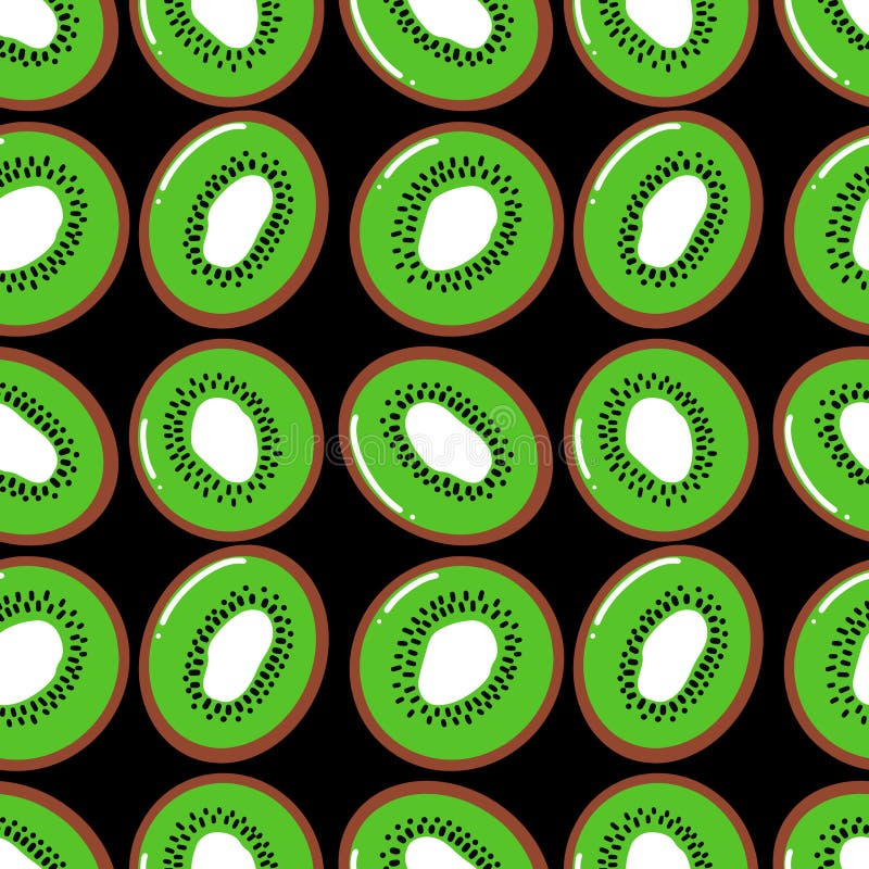 Seamless Kiwi Pattern Vector Illustration on Black Background Stock ...