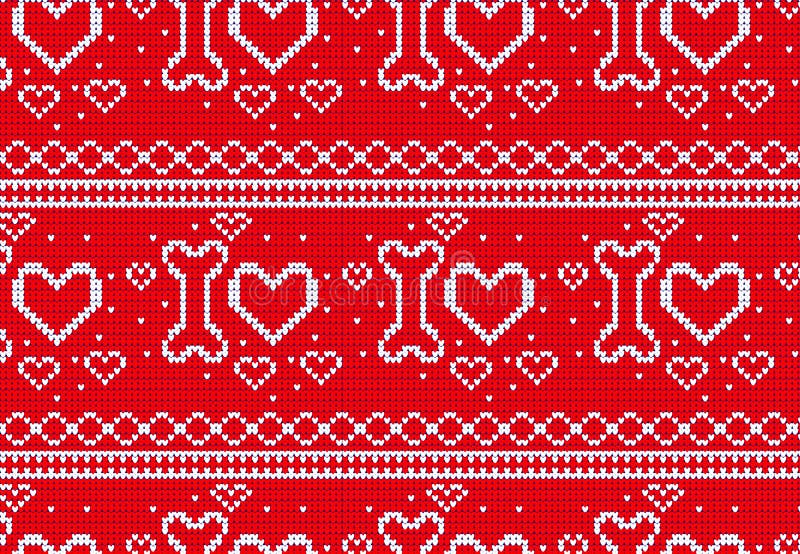 Seamless Knitted Pattern with Heart and Bone Background. Stock ...