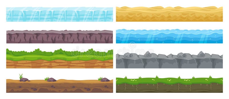 Seamless Landscape Borders. Endless Different Types Surfaces. Parallax ...