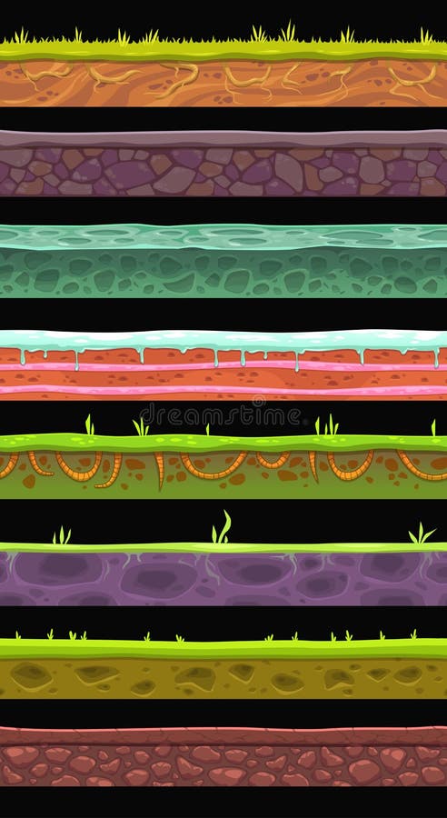 Seamless Landscape Elements Set. Stock Vector - Illustration of ground ...