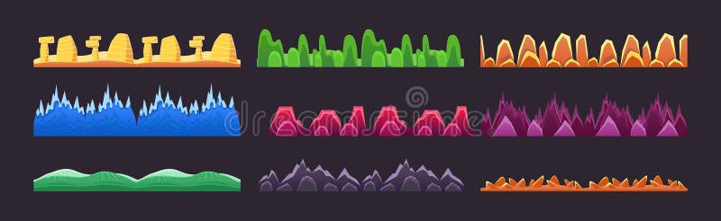 Seamless Landscape Grounds and Rock Terrain for Game Vector Set Stock ...
