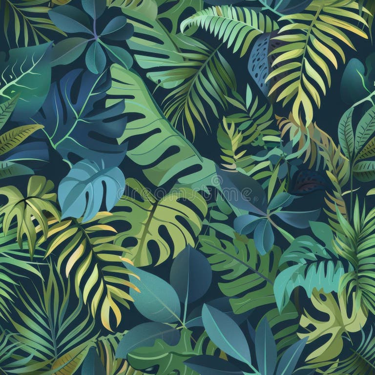 Seamless Layered Foliage Pattern with Multiple Leaf Species Stock Photo ...