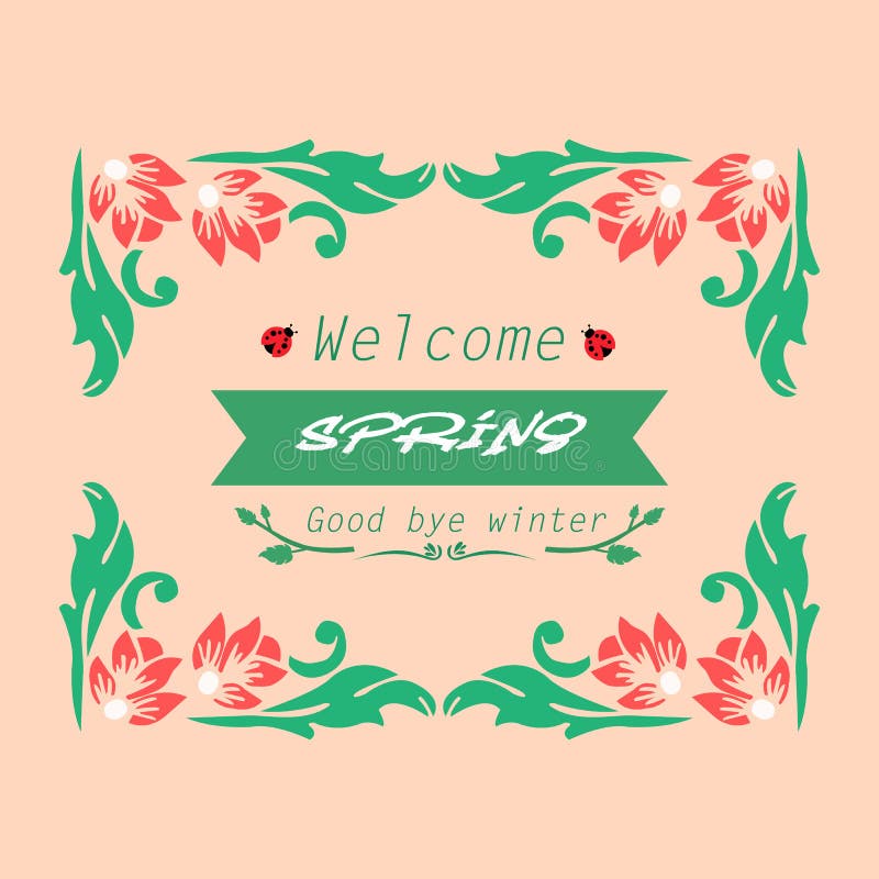 Seamless Leaf and Red Flower Frame Design, for Cute Welcome Spring ...