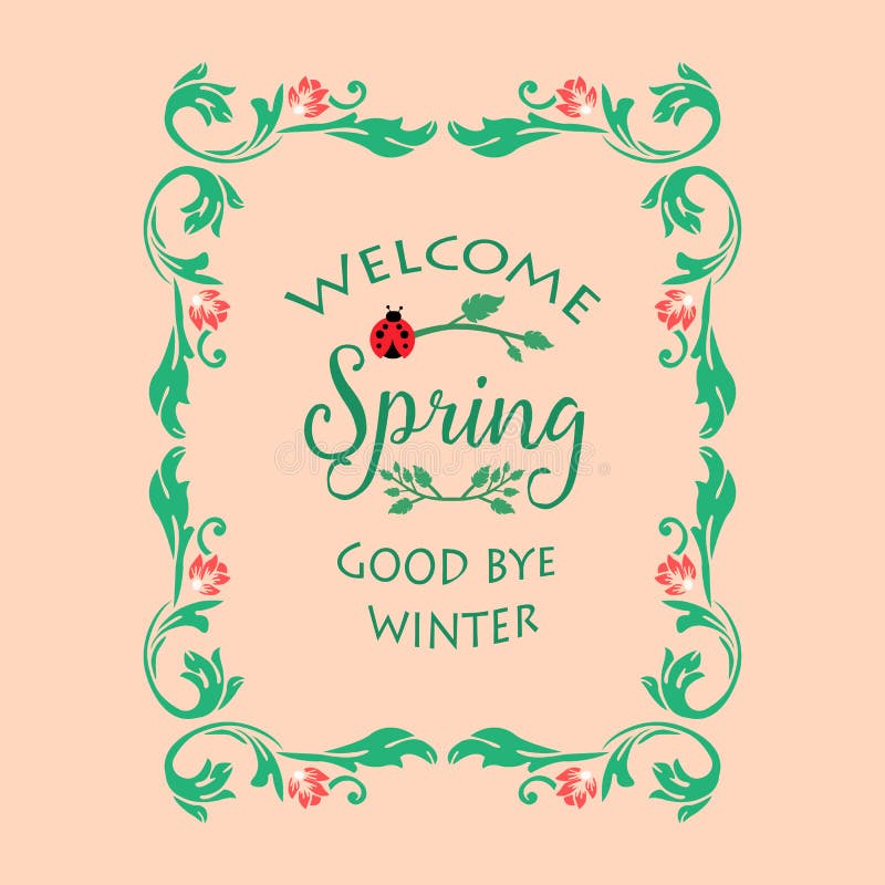 Seamless Leaf and Red Flower Frame Design, for Cute Welcome Spring ...