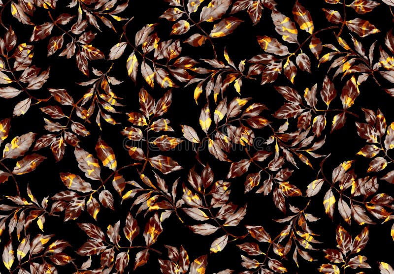Seamless Leaves Pattern on Black, Modern Style Ready for Textile Prints ...