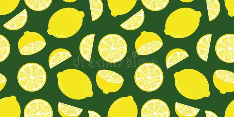 Seamless Lemon Pattern on Dark Green Background Stock Vector - Illustration of decoration ...