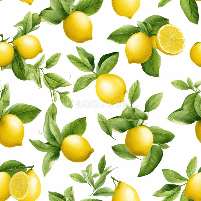 A Seamless Lemon Pattern on White Background. Pattern for Fabric Stock ...