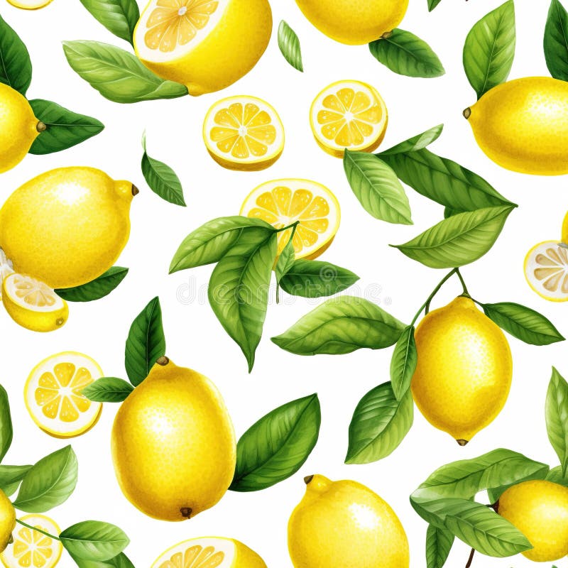 A Seamless Lemon Pattern on White Background. Pattern for Fabric Stock ...