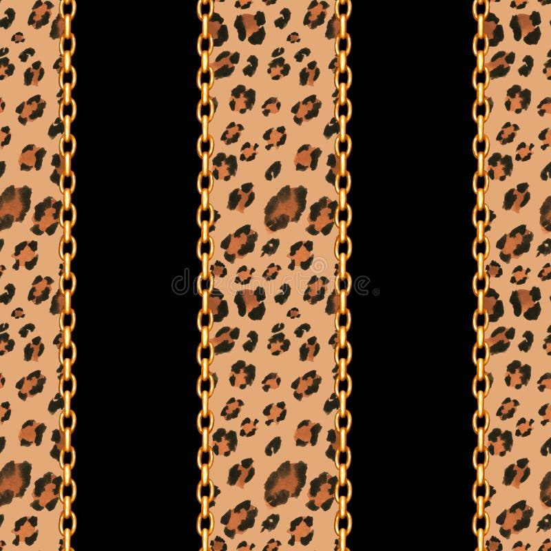 Seamless Leopard Pattern and Golden Chains Stock Illustration ...