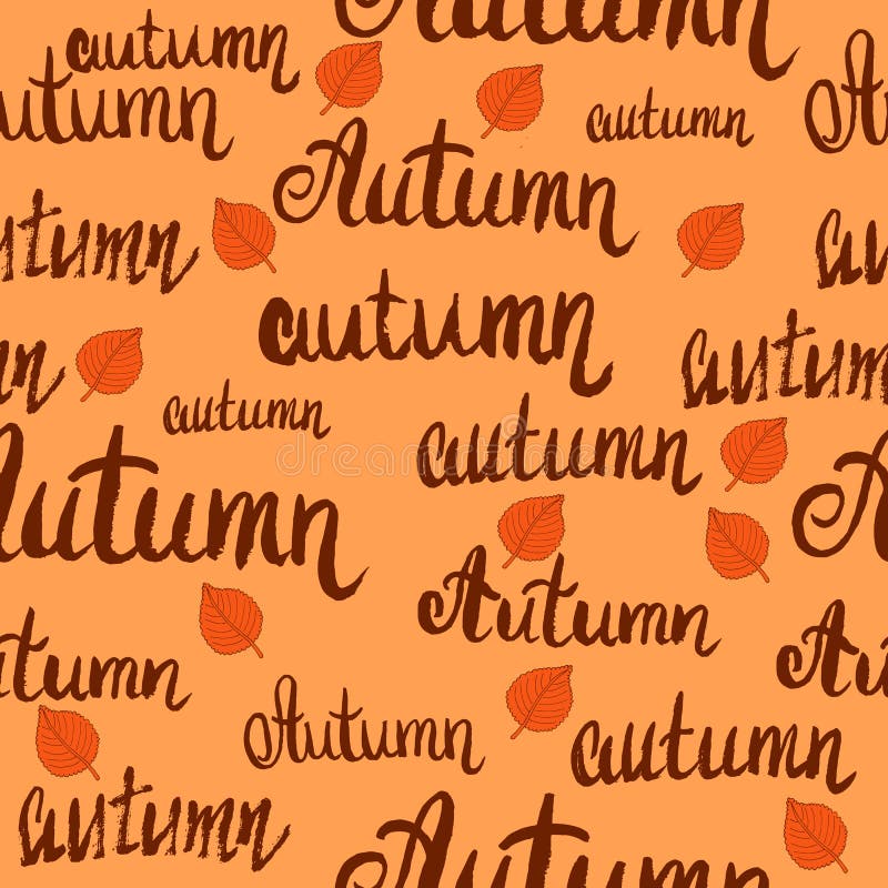 Seamless Lettering Autumn Pattern with Leaves Stock Vector ...