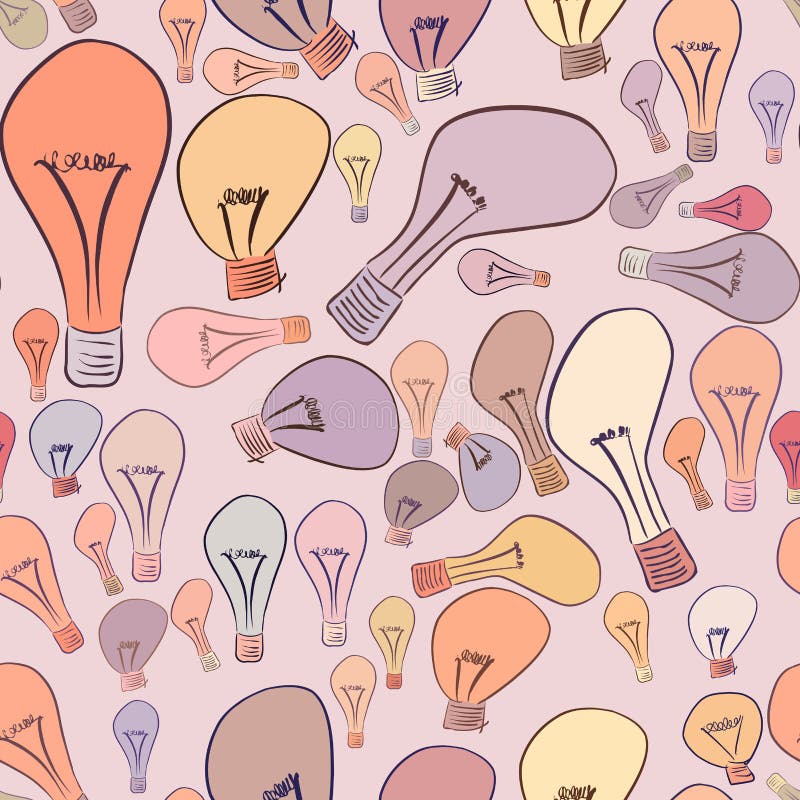 Seamless Light Bulb Illustrations Background Abstract, Hand Drawn ...