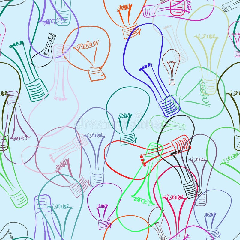 Seamless Light Bulb Illustrations Background Abstract, Hand Drawn ...