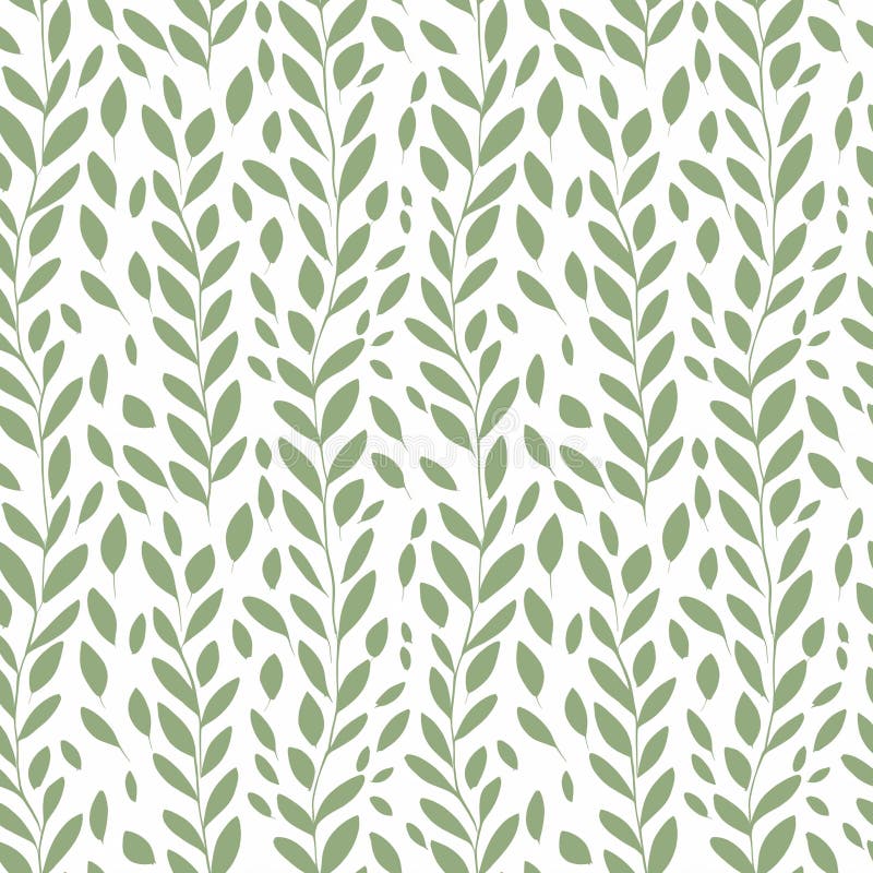 Seamless Light Green Leaves Pattern on White Background. Stock ...