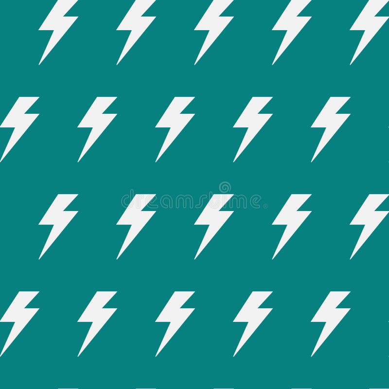 Seamless Lightning Bolt Pattern on Teal Background Stock Illustration ...
