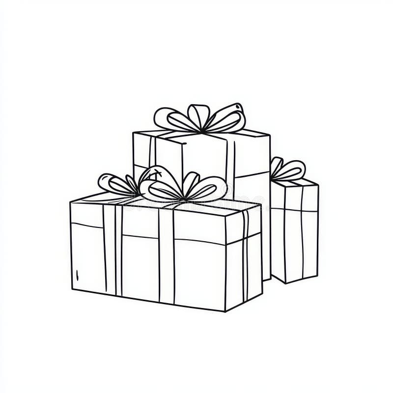 A Seamless Line Drawing of Christmas Gift Boxes with Bows and Ribbons ...