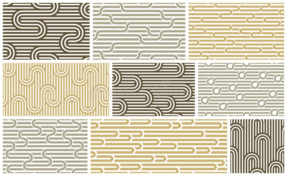 Seamless Lines Patterns Set, Stripy Geometric Vector Abstract Backgrounds Collection, Linear ...