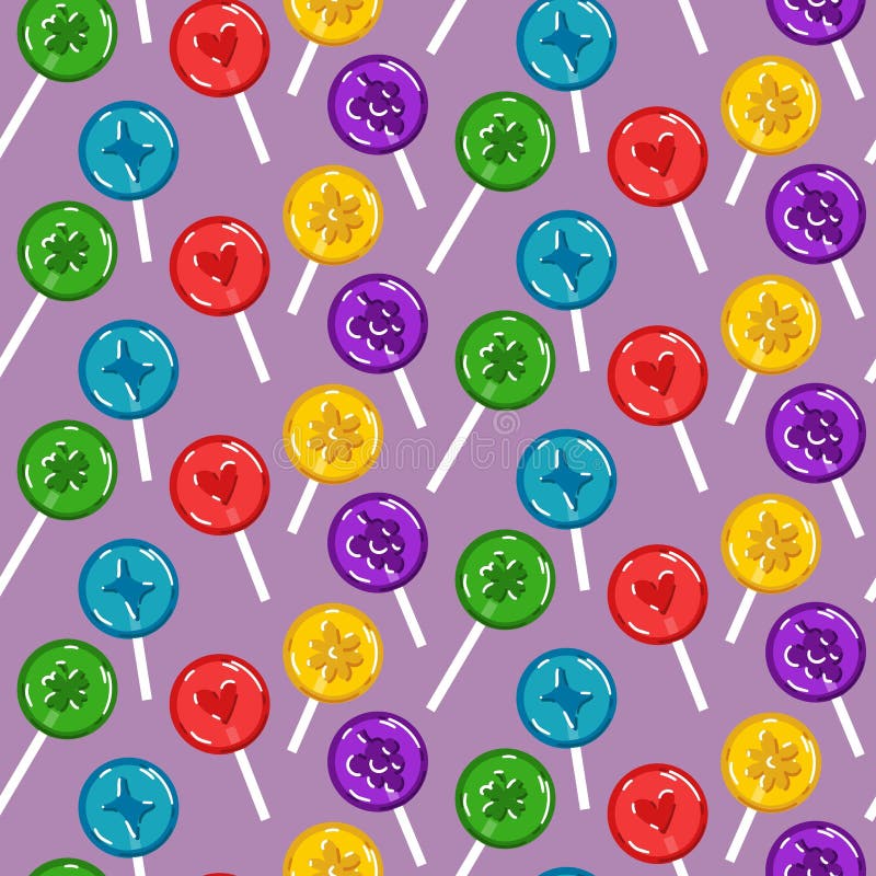 Seamless Lollipop Pattern on a Candy Stick, Hand-drawn Vector ...