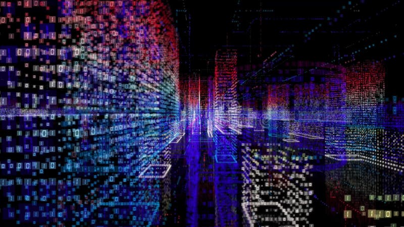 4K Abstract Hologram 3D Big Data Digital City Futuristic Matrix Loop ...