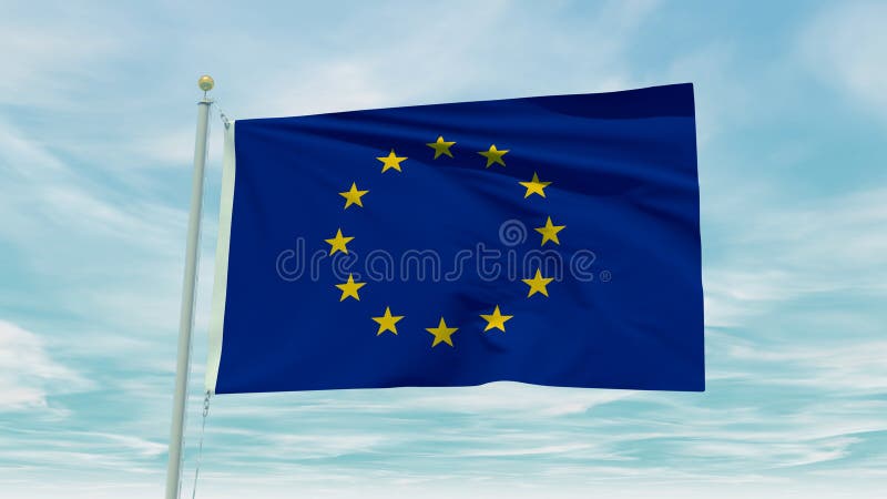 Seamless Loop Animation of the Eu Flag on a Blue Sky Background. 3D ...