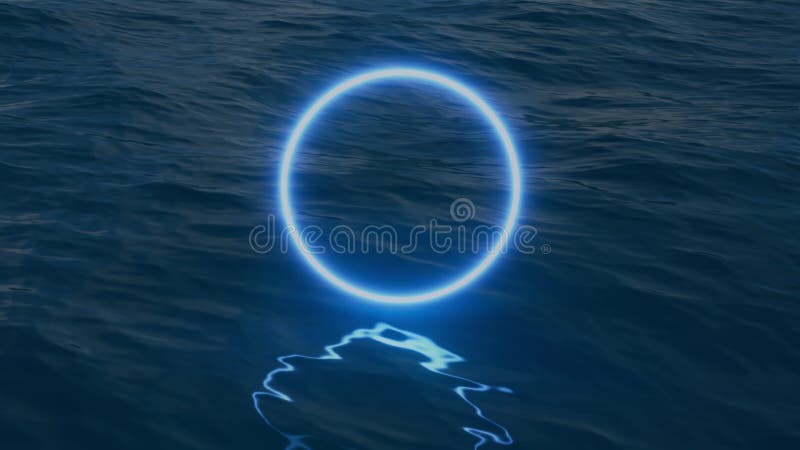 Seamless Loop Animation of Glowing Blue Neon Circle Frame Over Dark ...