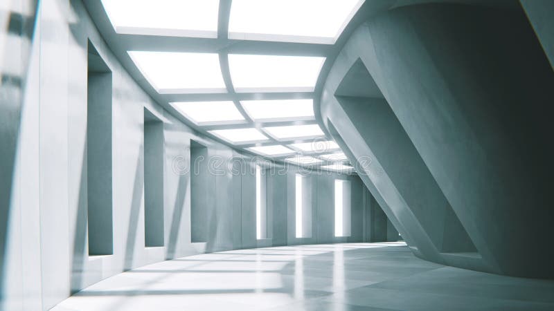 Seamless Loop Animation of Sunlight in Curved Concrete Hallway Stock ...