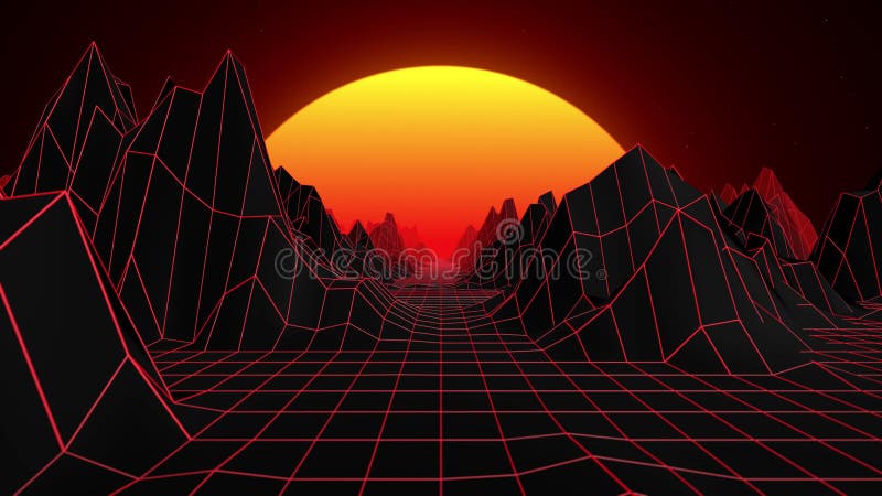 Loopable Animation of Synthwave Landscape with Blue Neon Lights ...