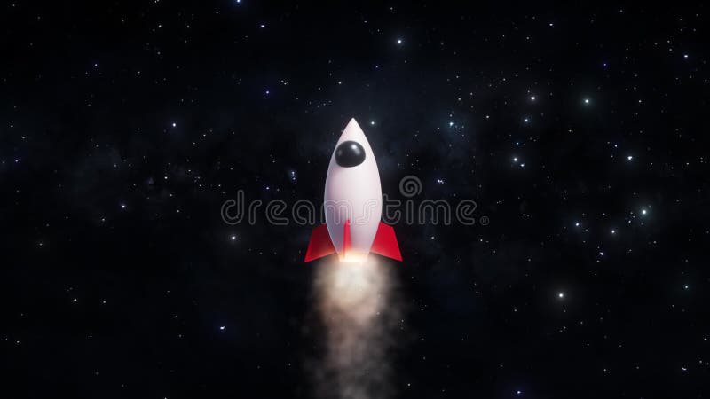 Seamless Loop 3D Render Rocket Jet Flying on Star Field Galaxy Space 3D ...
