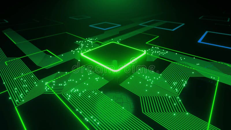 High Tech CPU Processing Data. Signals from the Chip are Flowing ...
