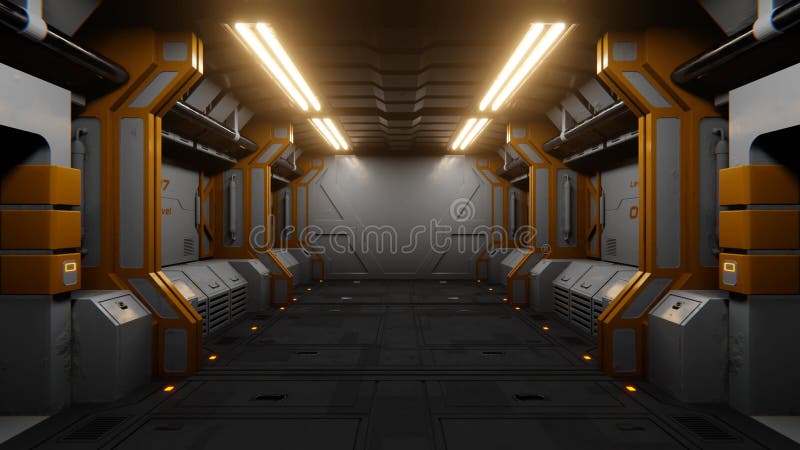 Seamless Loop Motion Graphic of Flying into Sci-fi Spaceship Hallway ...