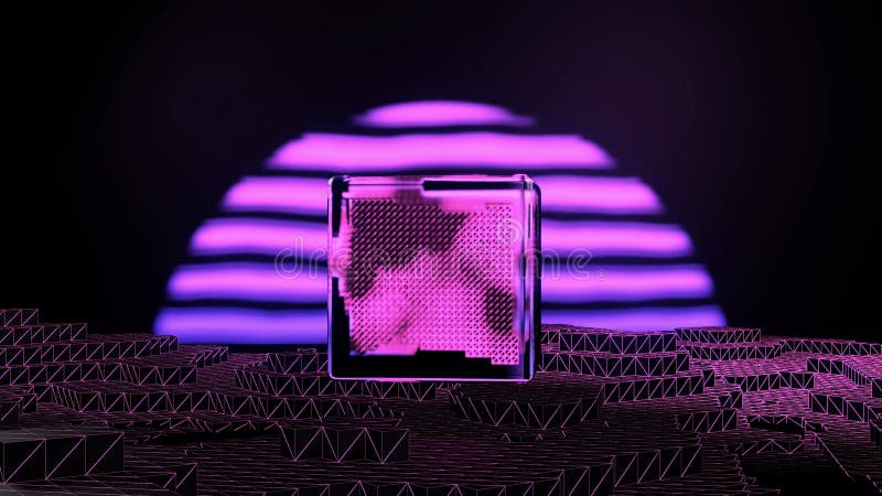 Seamless Loop Retro Style Rotating Cube 80s Style Abstract Background