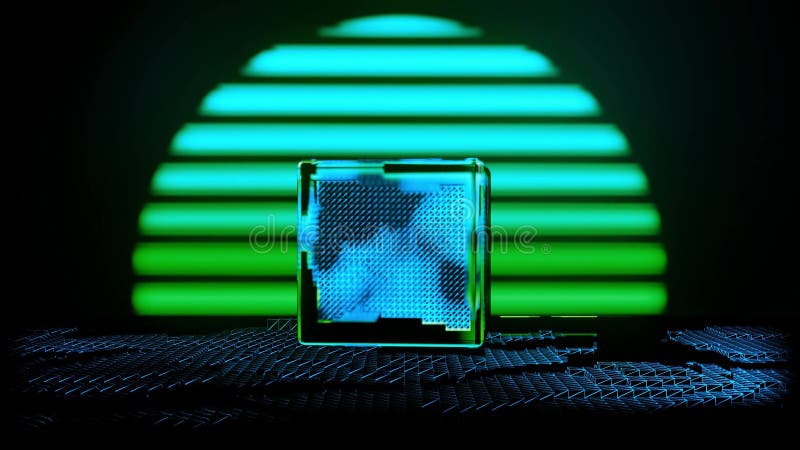 Seamless Loop Retro Wave Style Rotating Cube And Grid Abstract