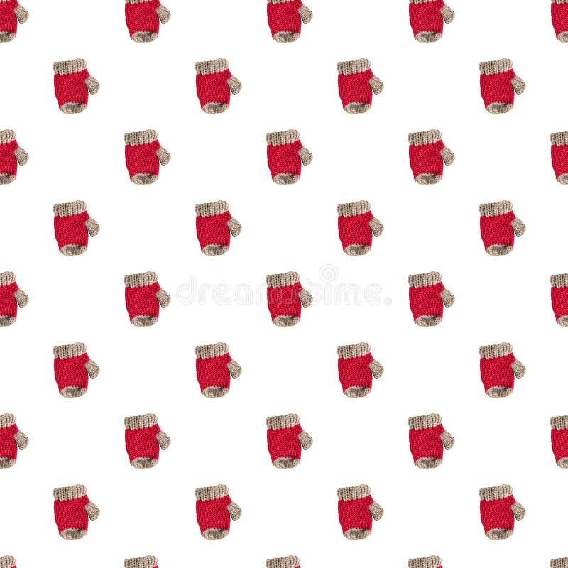 Seamless Looping Pattern with Knitted Mittens Isolated on a White ...