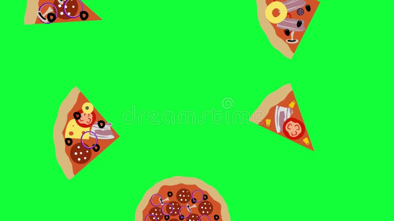 Seamless Looping of Pizza and Slices Animation Elements, on Green ...