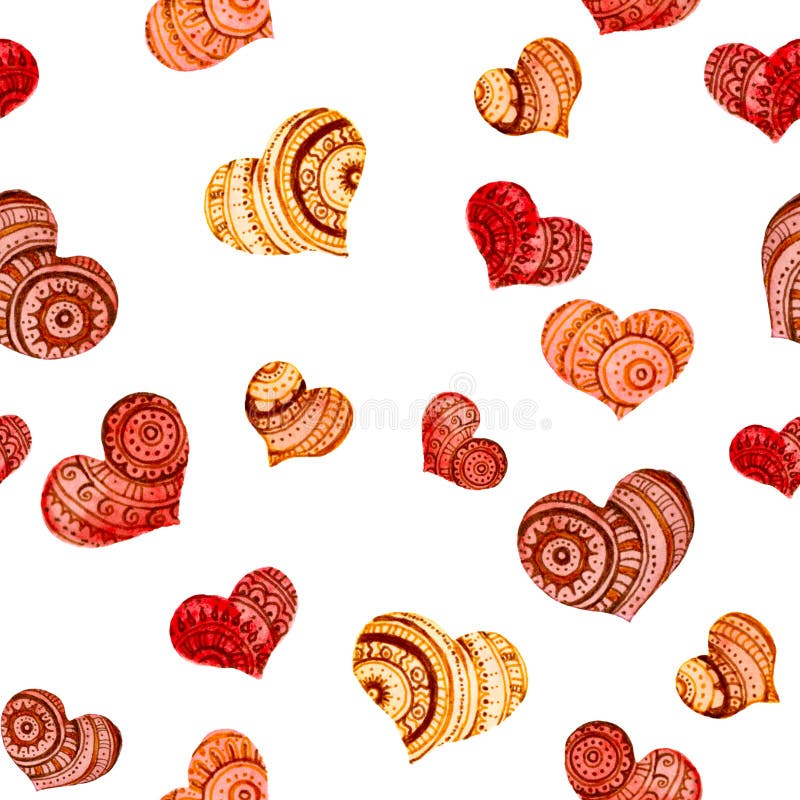Seamless Love Pattern, Cute Ornamental Watercolor Hearts Stock ...