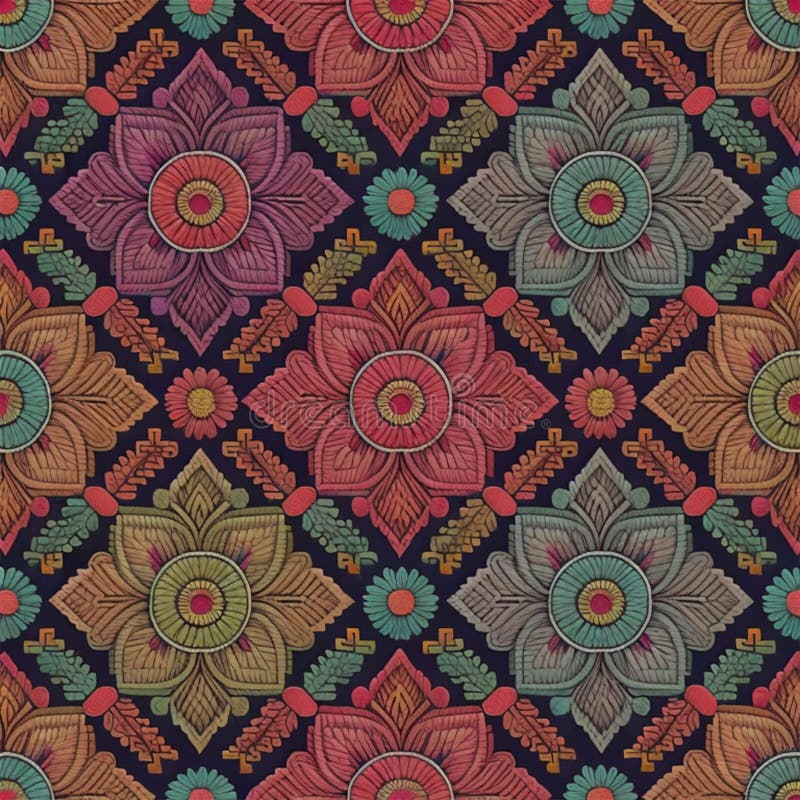 A Seamless Machine Embroidery Pattern with Colorful Threads, Generated ...