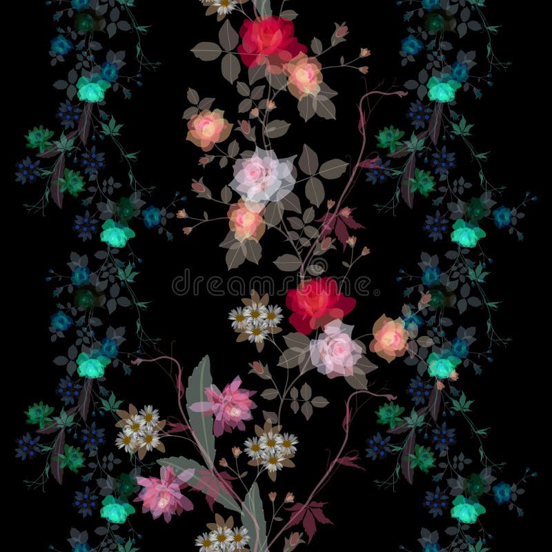 Seamless Transparency Floral Pattern in a Dark Exotic Print Stock ...