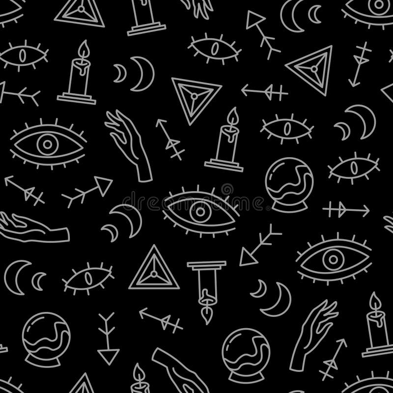 Seamless Magic Pattern Grey Decorative Boho Style Elements, Esoteric ...