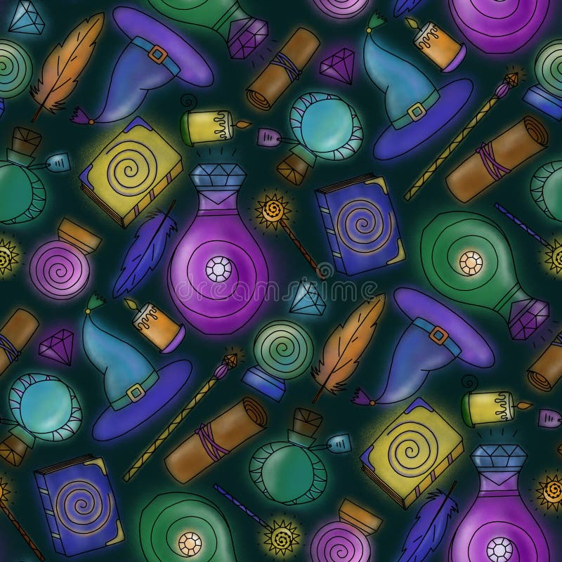 Seamless Magic Pattern. Halloween Concept. Gift Packaging Stock ...