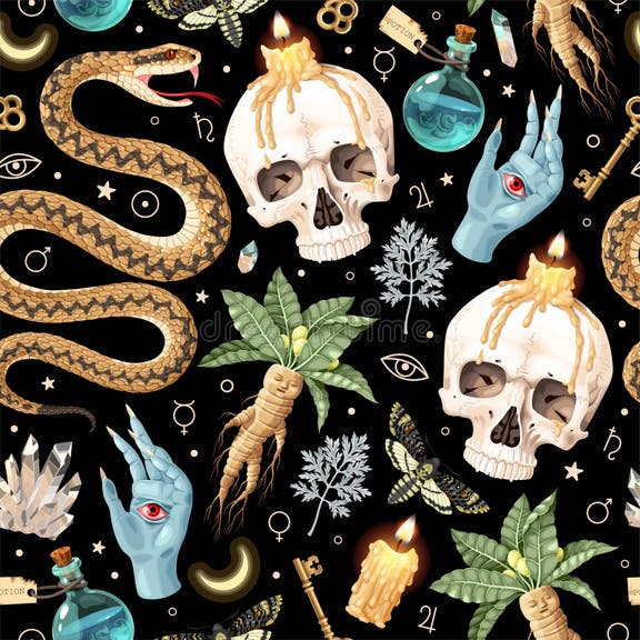 Seamless Magic Pattern with Supply for Witchcraft Stock Vector - Illustration of witchy, vector ...