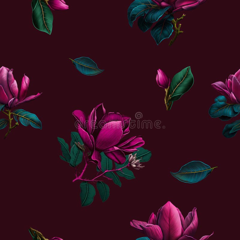 Seamless Magnolia Pattern Design. Stock Illustration - Illustration of ...