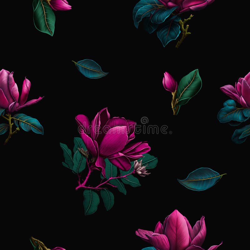 Seamless Magnolia Pattern Design. Stock Illustration - Illustration of ...