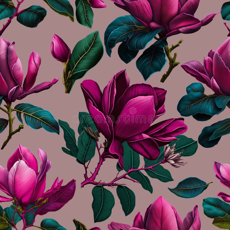 Seamless Magnolia Pattern Design. Stock Illustration - Illustration of ...