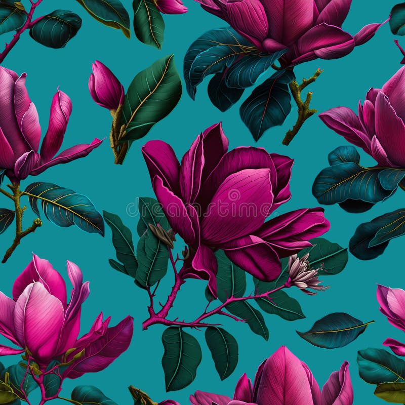 Seamless Magnolia Pattern Design. Stock Illustration - Illustration of ...